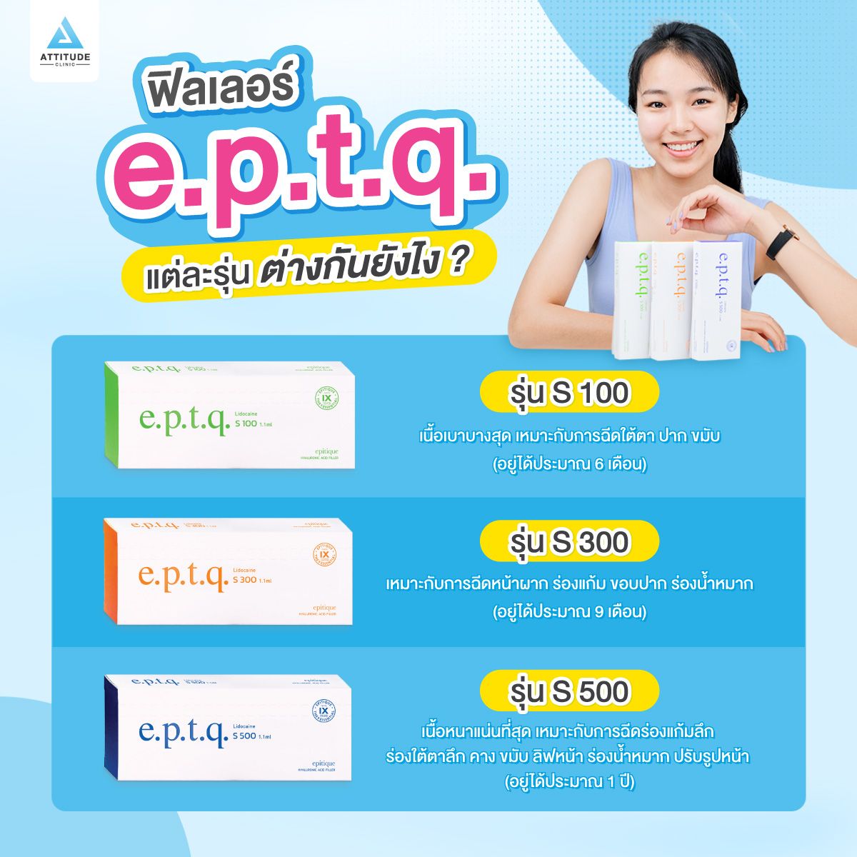 ฟิลเลอร์ e.p.t.q. (epitique) ฟิลเลอร์สำหรับปรับรูปหน้า ชนิดไฮยาลูโรนิค แอซิด (Hyaluronic acid ...